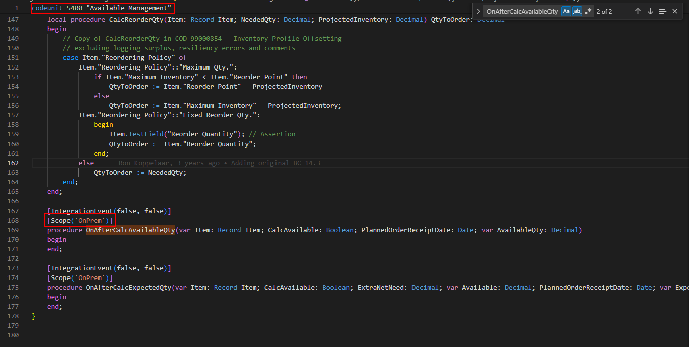Integration Event OnAfterCalcAvailableQty is marked as OnPrem - Removal request codeunit 5400 ...