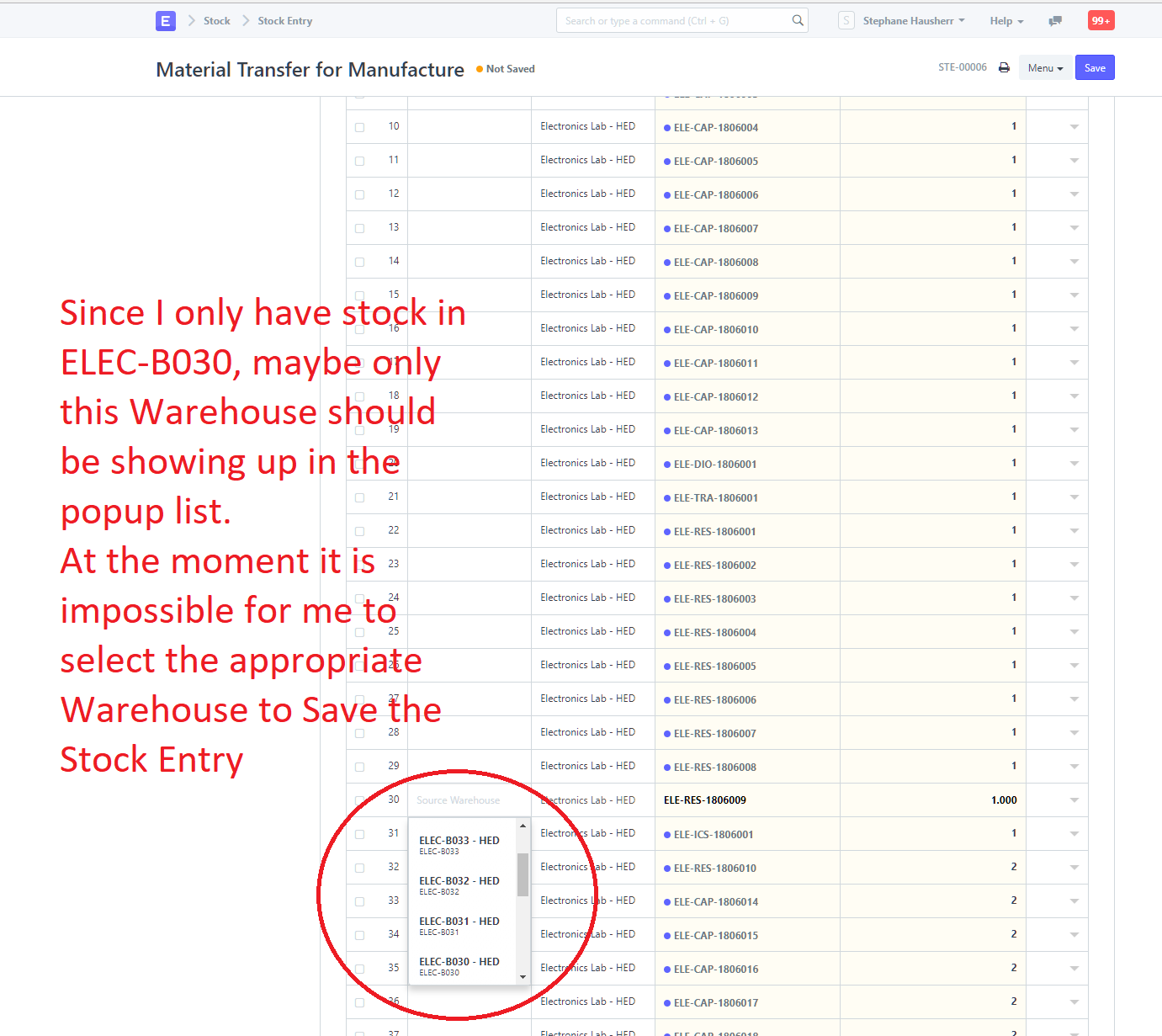 Source Warehouse field in Stock Entry needs an auto filter to apply ...