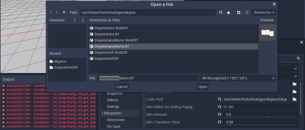 Changing the font to an external one (system path) in the editor ...