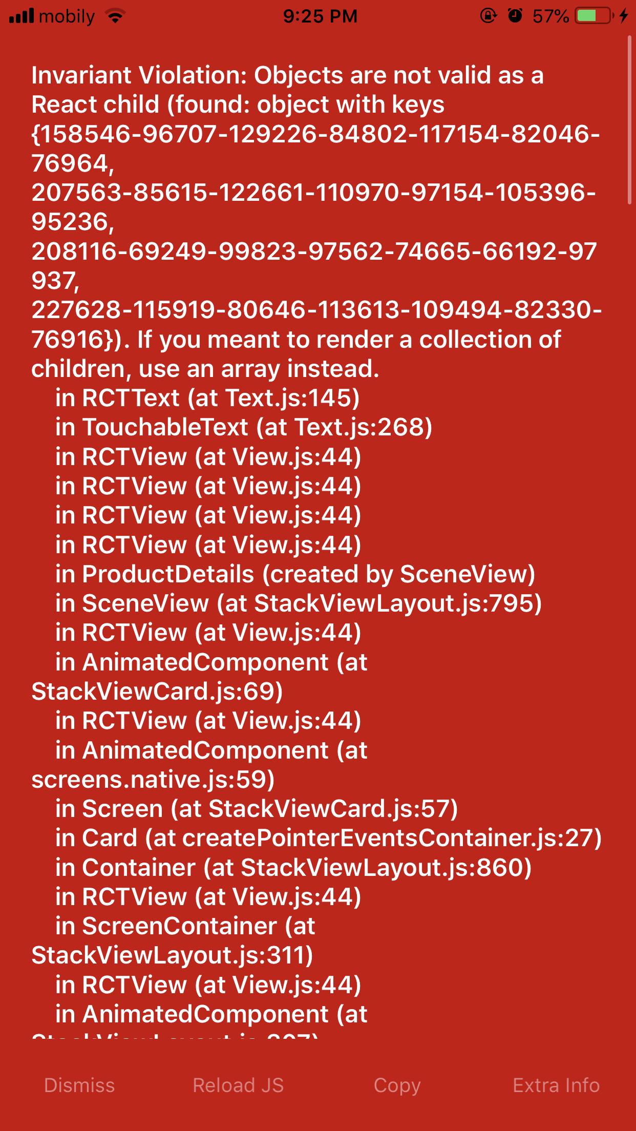 Invariant Violation: Objects are not valid as a React child (found: object with keys {x,y,z ...