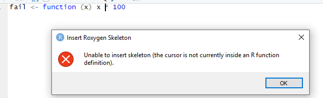 cannot insert roxygen2 skeleton from code menu for one line function · Issue #6104 · rstudio ...