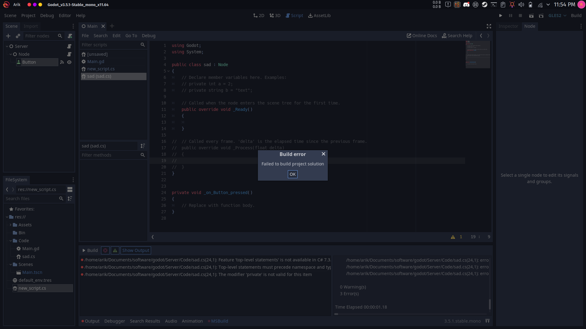 C# Connecting a signal autogenerates function outside of class · Issue ...