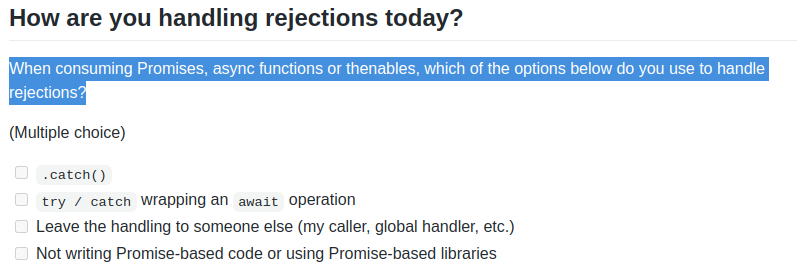 Node.js TSC Survey: Unhandled Promises · Issue #902 · nodejs/TSC · GitHub