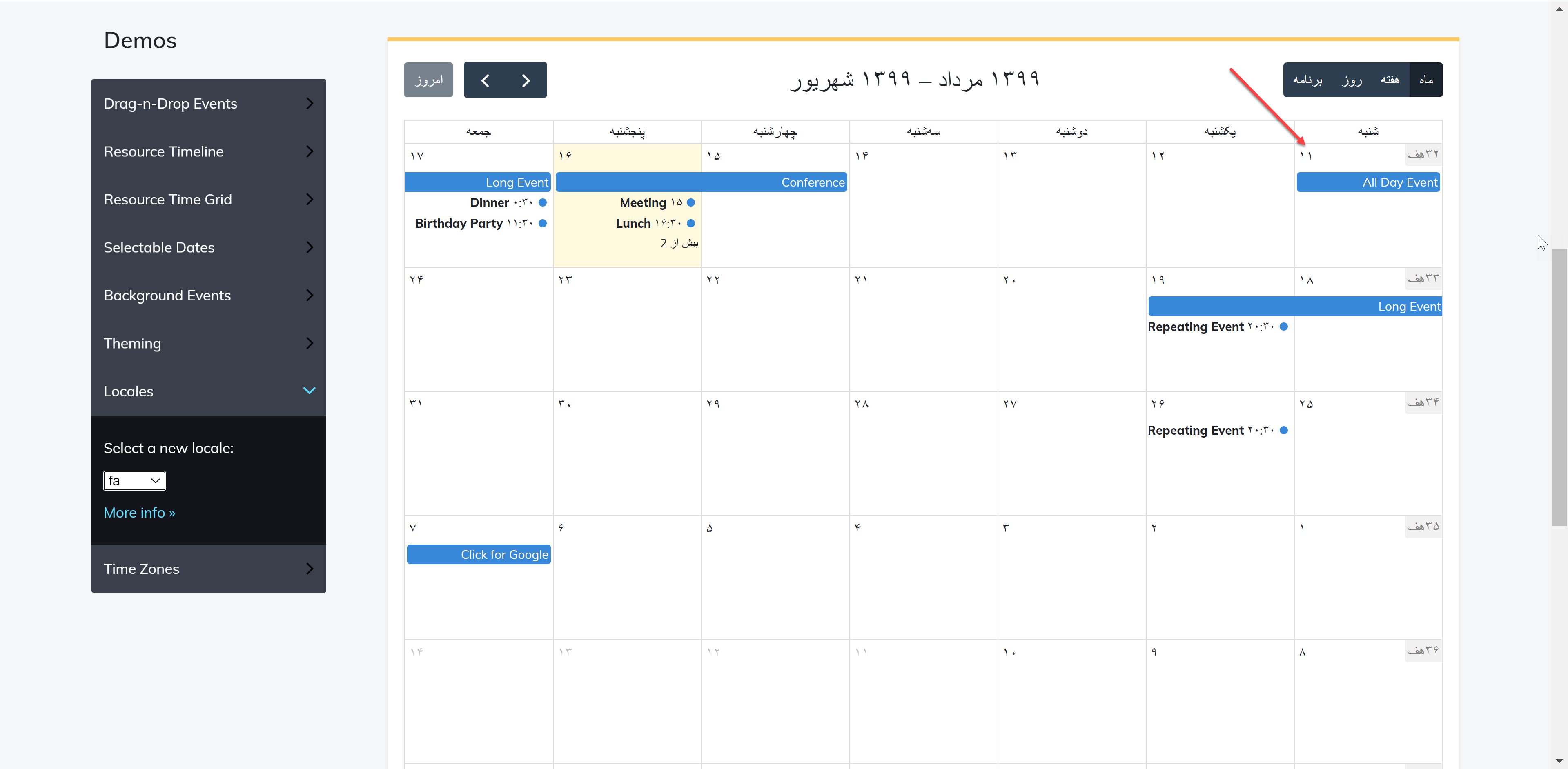don`t show all day of month in dayGridMonth after change local to 'fa ...