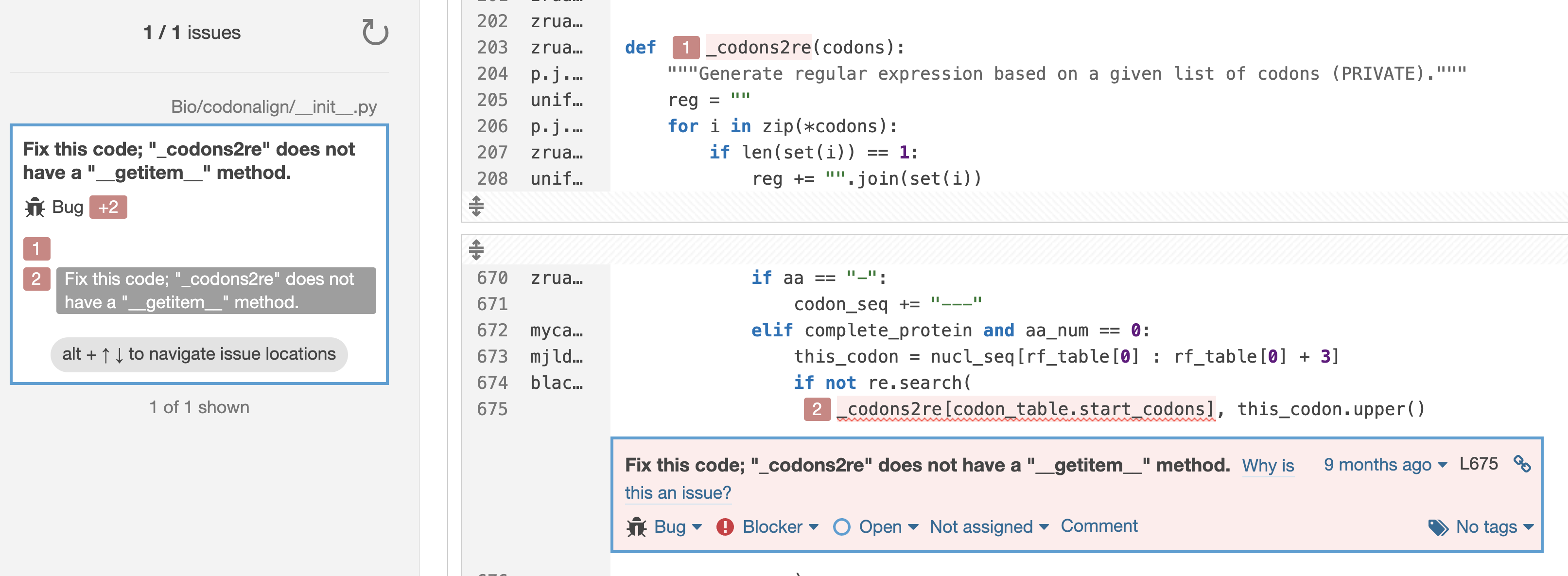 Getitem Called By Mistake On Codons2re Function · Issue 3293 · Biopython Biopython