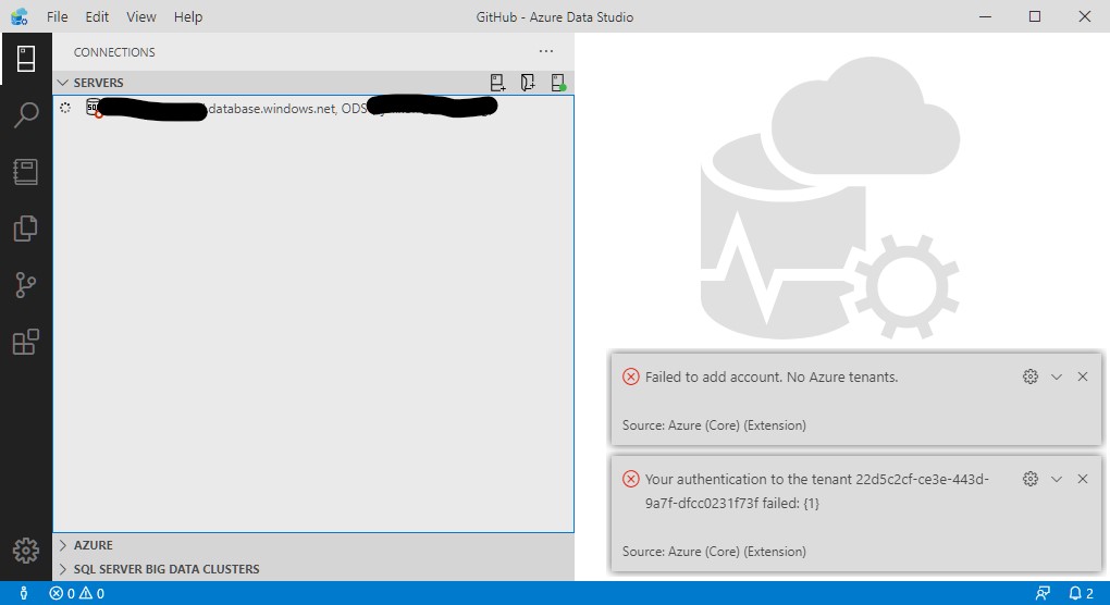 Authentication Error Failed to add account · Issue #9548 · microsoft/azuredatastudio · GitHub