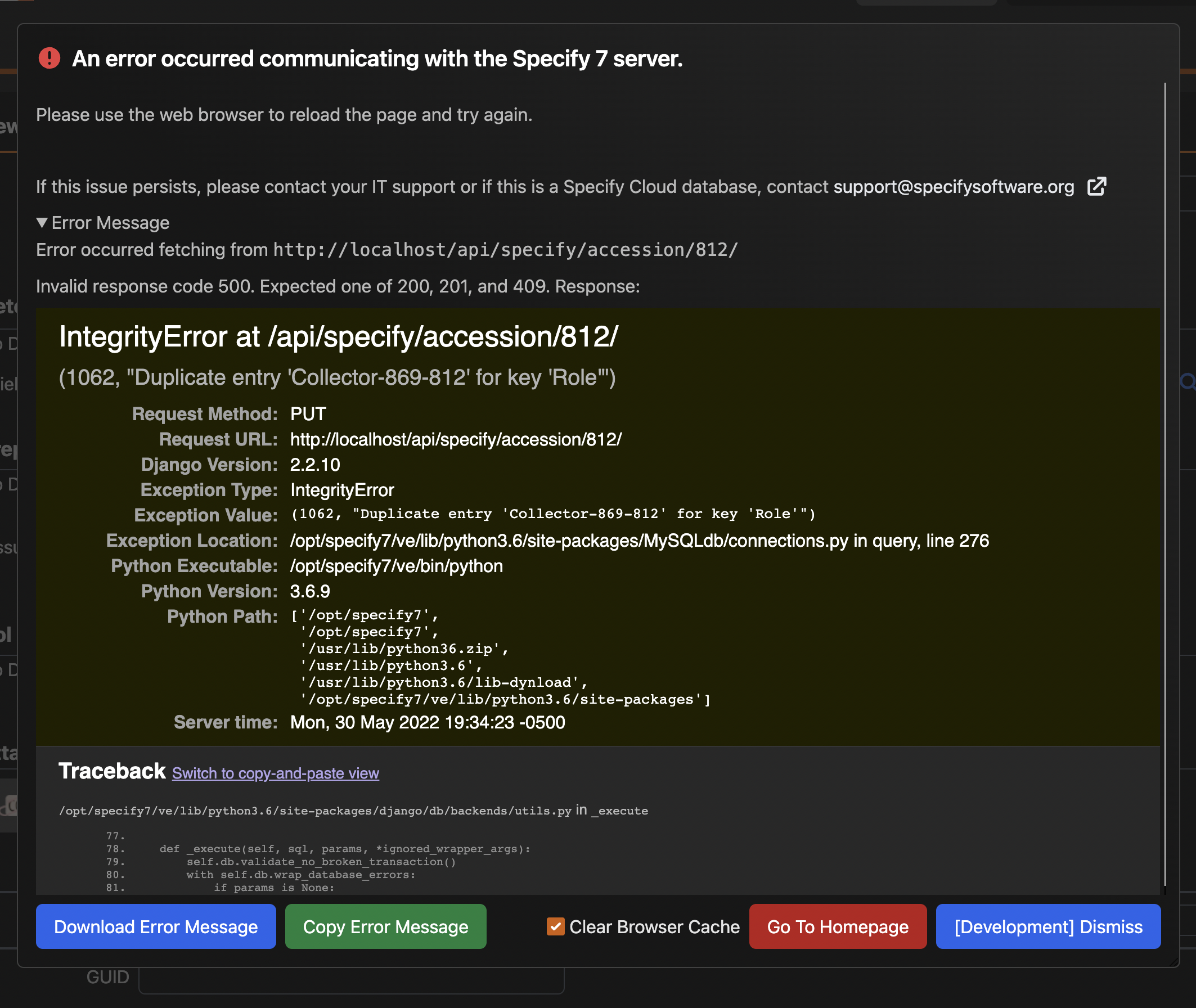 Stale Integrityerror For Accession Agents · Issue 1702 · Specifyspecify7 · Github