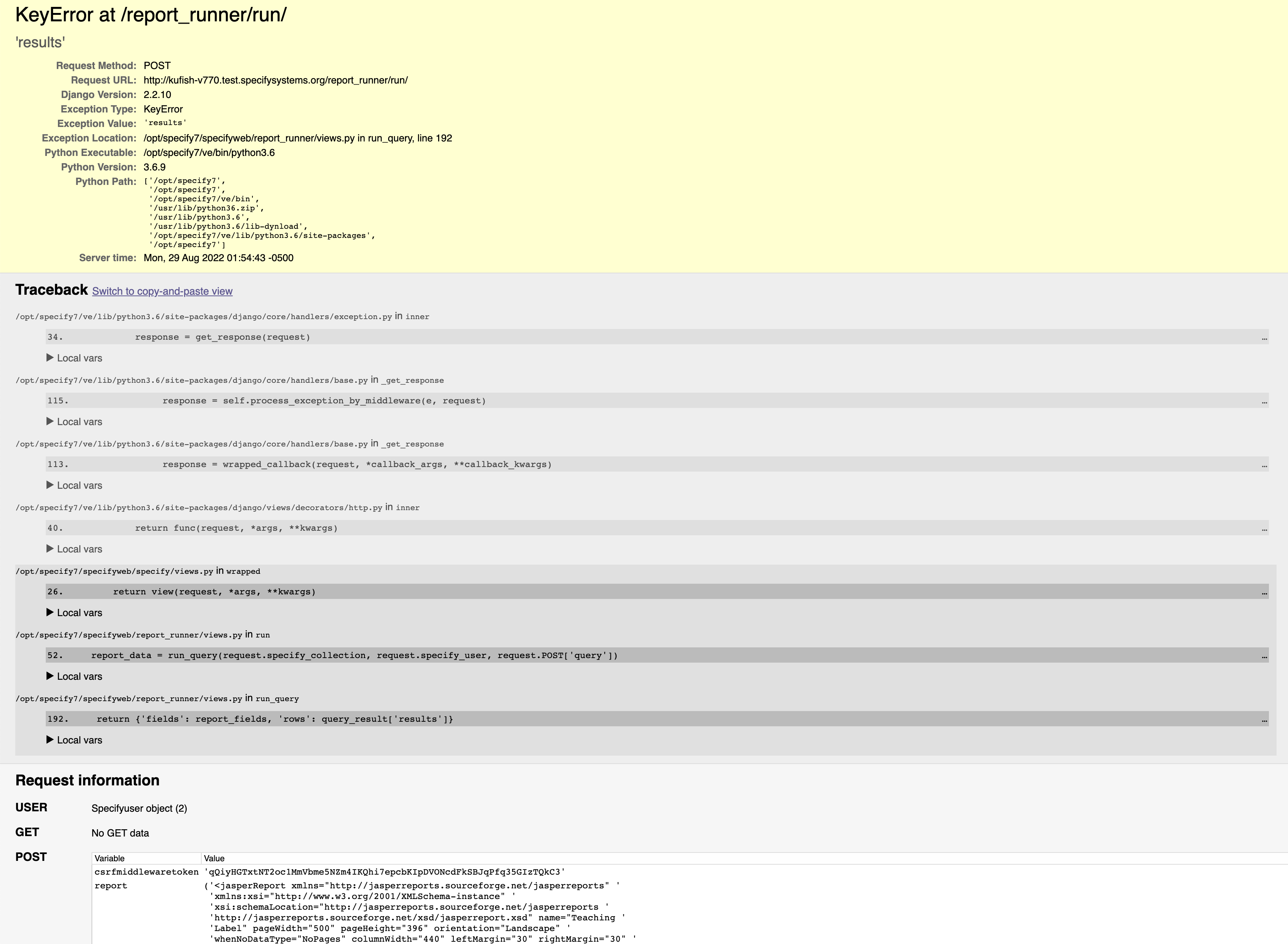 Report runner fails on queries that have `countOnly: true` · Issue #2058 · specify/specify7 · GitHub