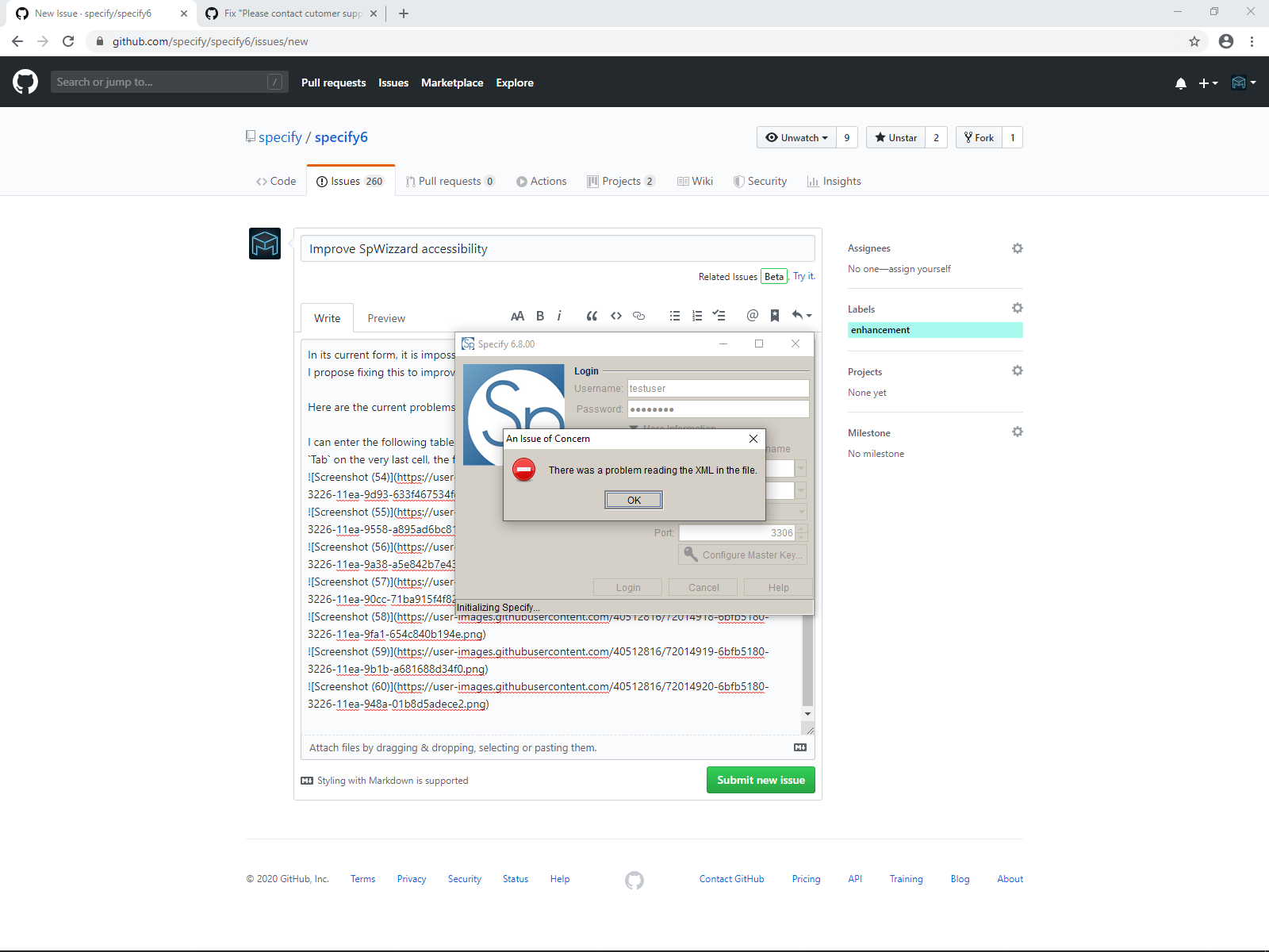Fix "Please contact cutomer suppoer" msg · Issue #521 · specify/specify6 · GitHub