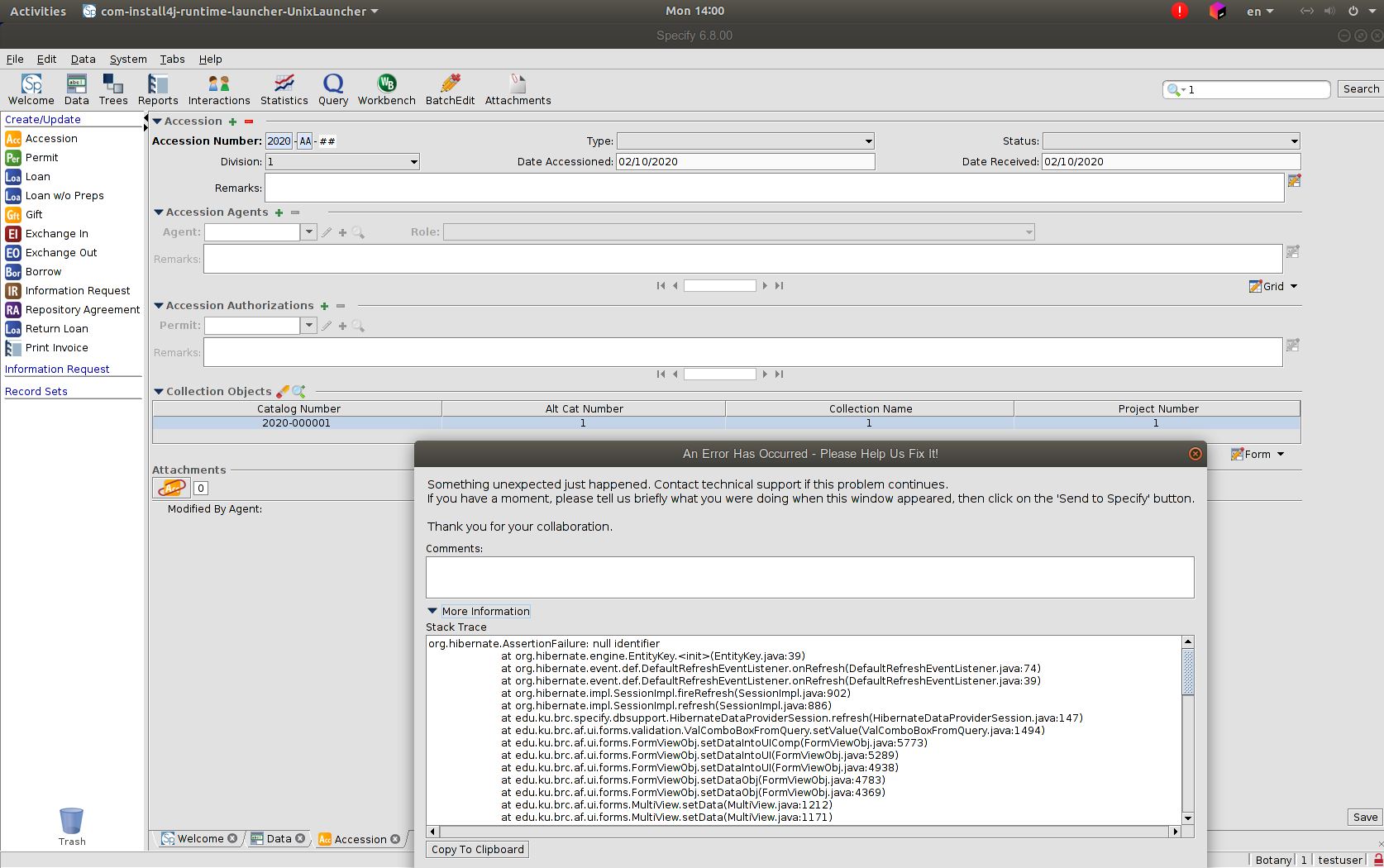 Java Error - null identifier in Accesion · Issue #409 · specify/specify6 · GitHub