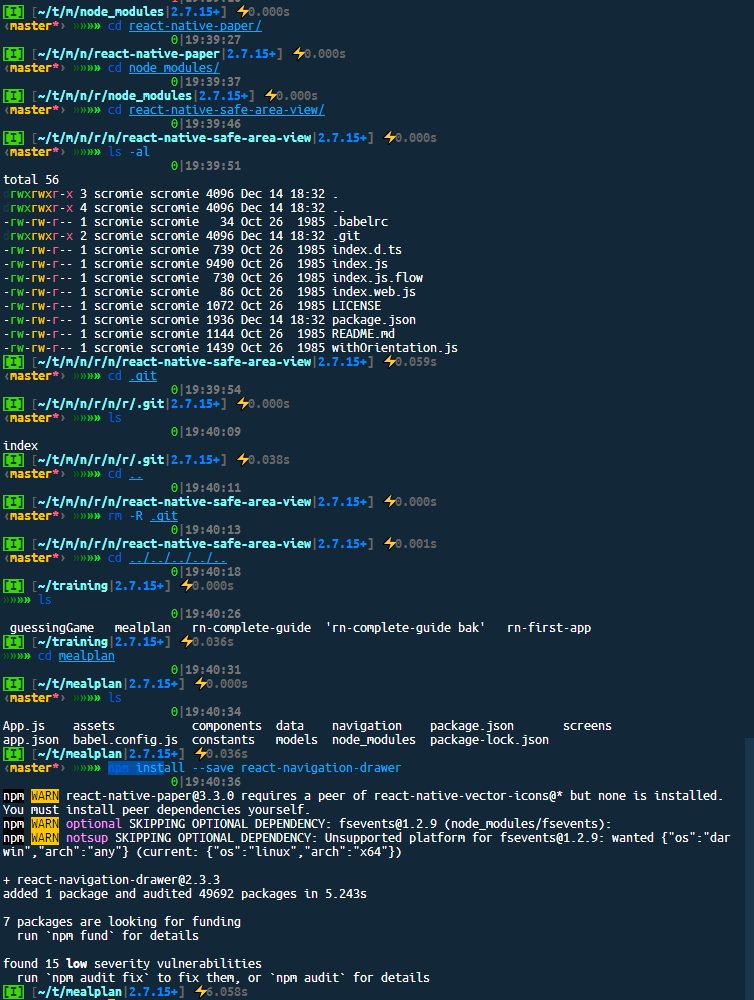 Can't install other packages after trying to install react-native-paper ...