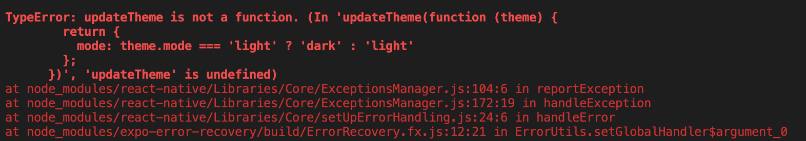 updateTheme and replaceTheme are not functions of useTheme() · Issue #3427 · react-native ...