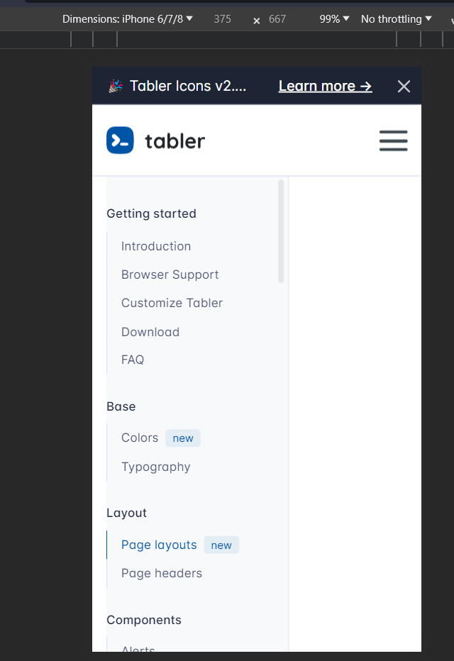 Sidebar issue in mobile responsive on page layouts page · Issue #1722 · tabler/tabler · GitHub