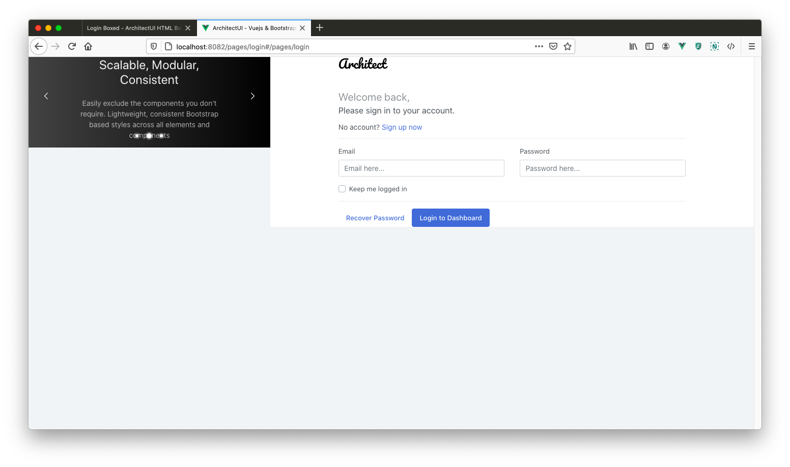 URGENT: Login-Boxed page modal doesn't center vertically on screen · Issue #7 · DashboardPack ...