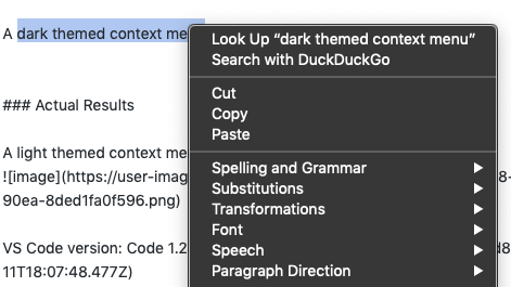 context menu does not reflect system-wide theme (macOS Mojave) · Issue ...