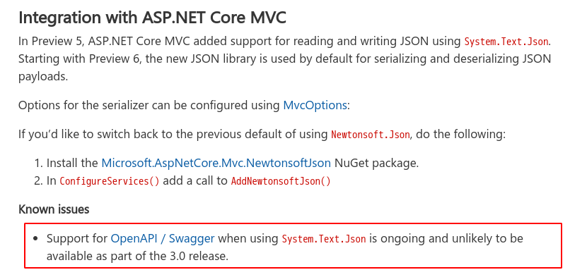 Support dotnet core 3 System.Text.Json · Issue #1191 · domaindrivendev/Swashbuckle.AspNetCore ...