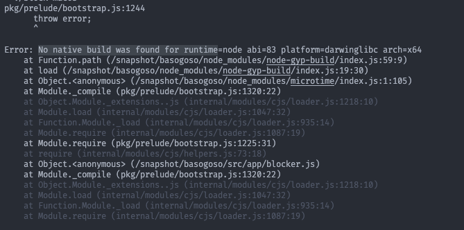 Error: No native build was found for runtime · Issue #955 · vercel/pkg · GitHub