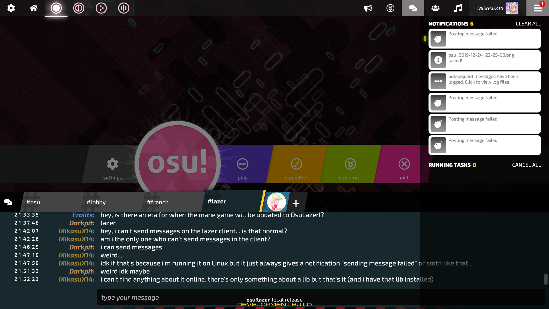 Unable to send chat messages [Manjaro] · Issue #7341 · ppy/osu · GitHub