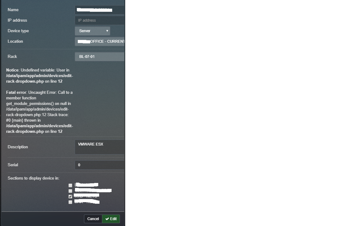 error message new device and selecting rack · Issue #2238 · phpipam/phpipam · GitHub