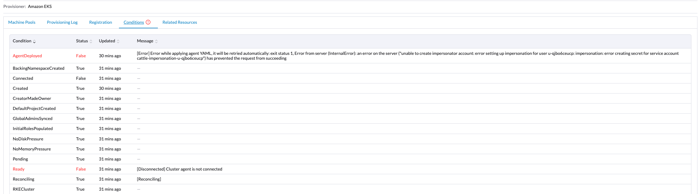 Error while applying agent YAML, it will be retried automatically: exit status 1, Error from ...