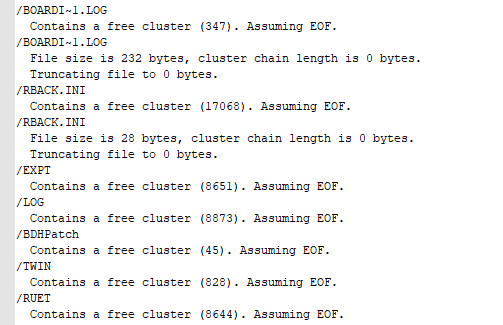 The user cannot access a file directory, with the message of "Contains a cluster (xxx). Assuming ...