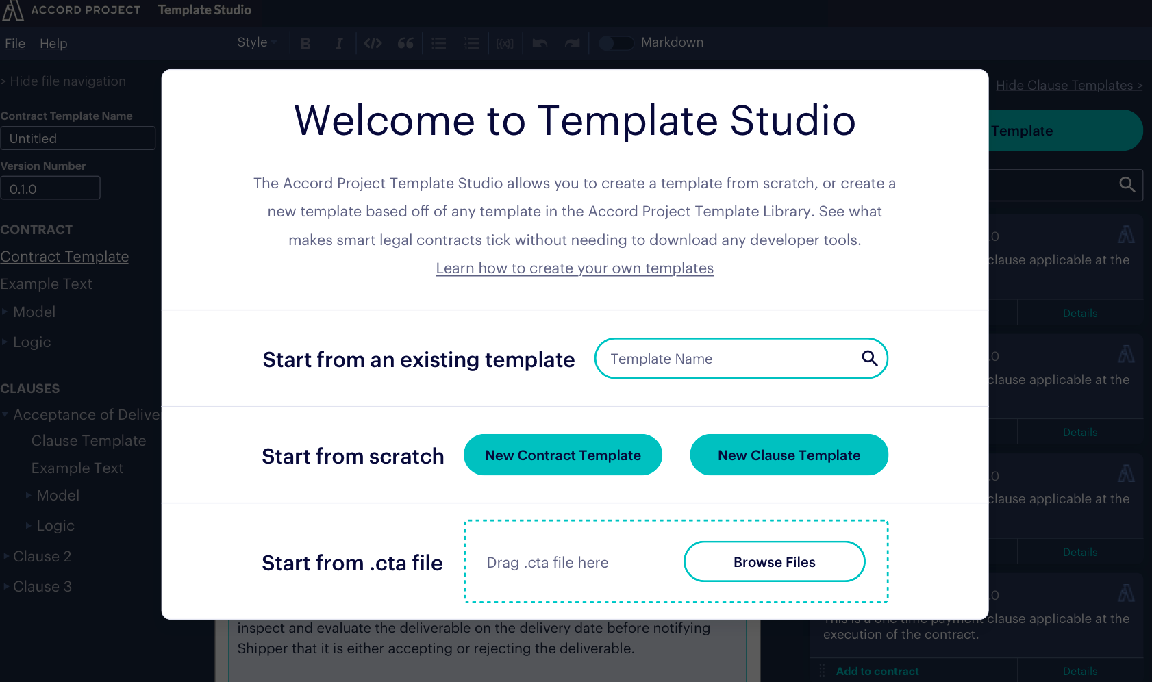 Start from CTA file option on welcome screen · Issue #158 · accordproject/template-studio-v2 ...