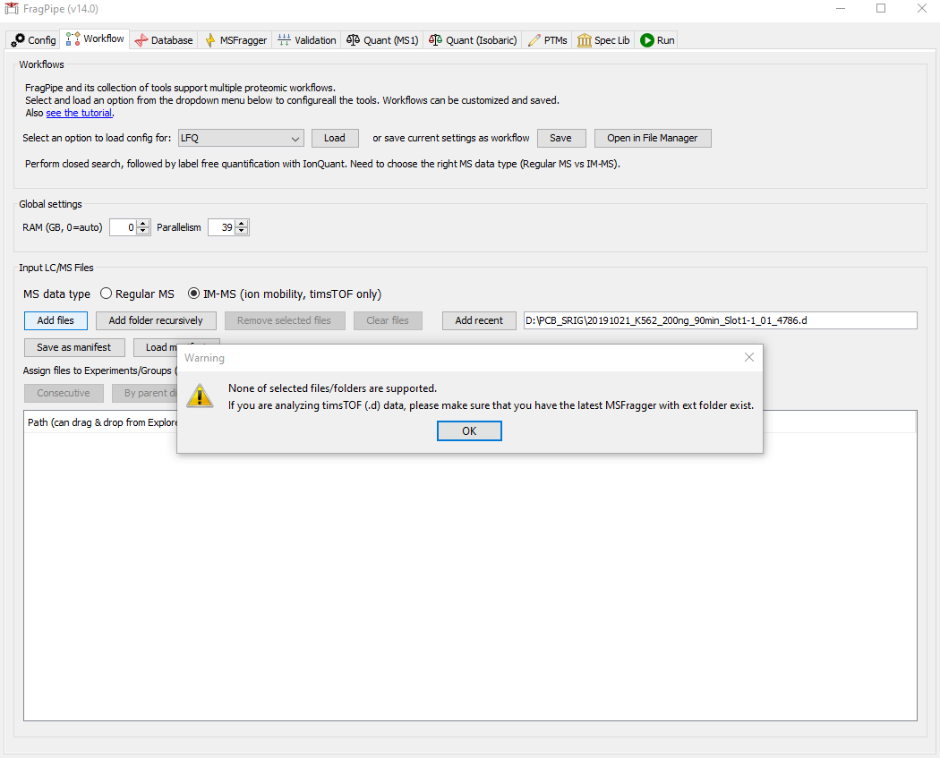 FragPipe 14 - unable to load .d files · Issue #238 · Nesvilab/FragPipe · GitHub
