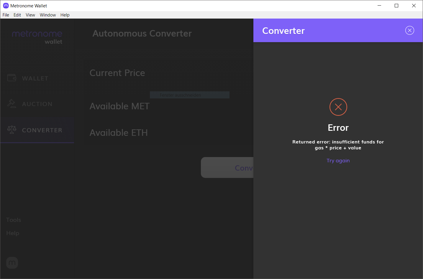 Converter Error · Issue #363 · autonomoussoftware/metronome-wallet-desktop · GitHub