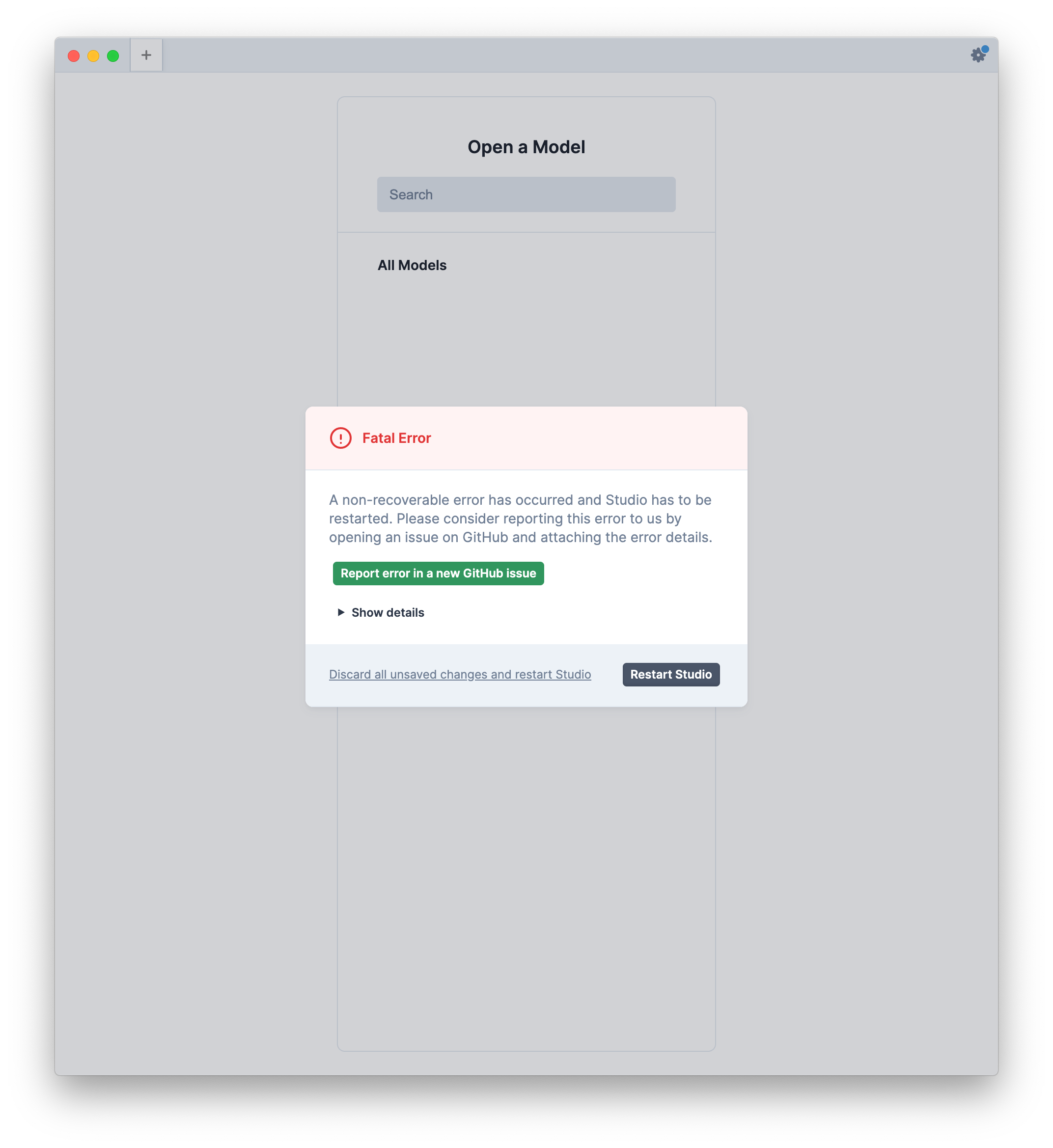 Opened a non-existing project from the history and can't restart Studio ...