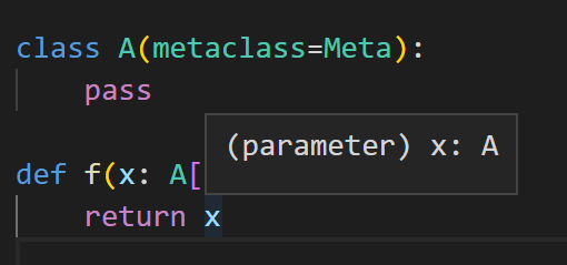 Type annotations of metaclass `__getitem__` are not considered · Issue #4217 · microsoft/pylance ...