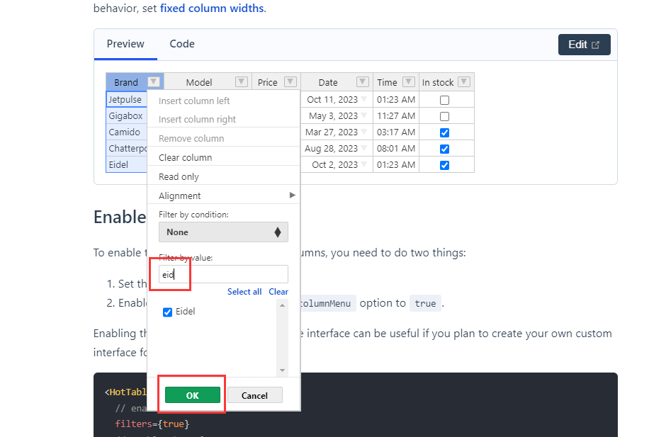 [Bug]: The filtering feature has a bug. · Issue #10454 · handsontable/handsontable · GitHub