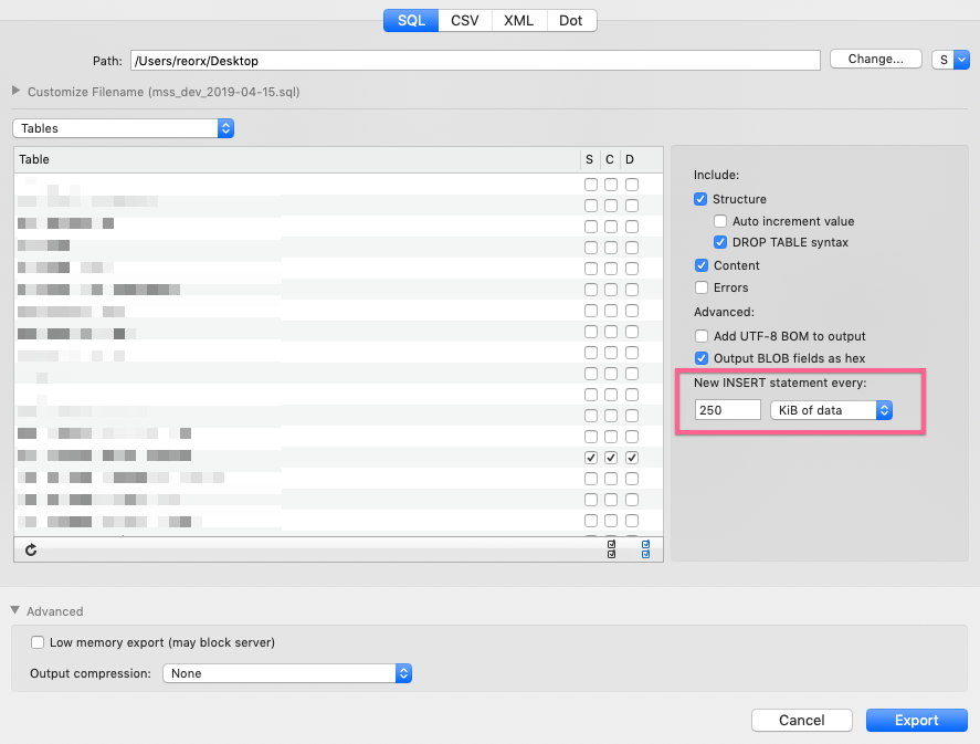 Feature request: Split INSERT statement by data size in exported SQL · Issue #1109 · TablePlus ...
