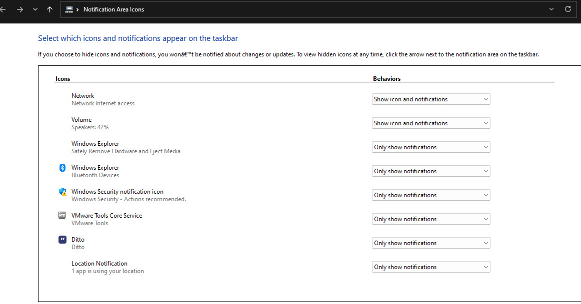 The option "customize notification area icons" doesn't save the changes · Issue #1454 · valinet ...