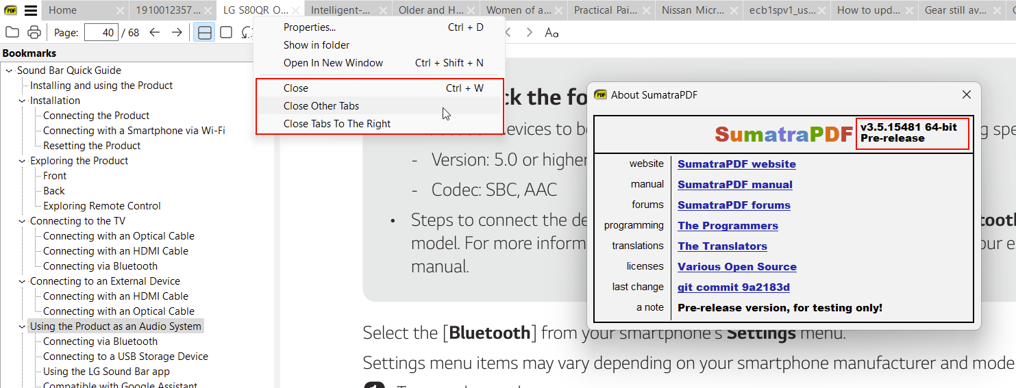 Right click - close all other tabs · sumatrapdfreader sumatrapdf · Discussion #3456 · GitHub
