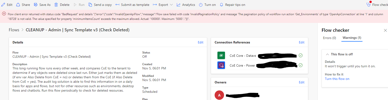 [CoE Starter Kit - BUG] CLEANUP - Admin | Sync Template v3 (Check Deleted) can't assign per flow ...