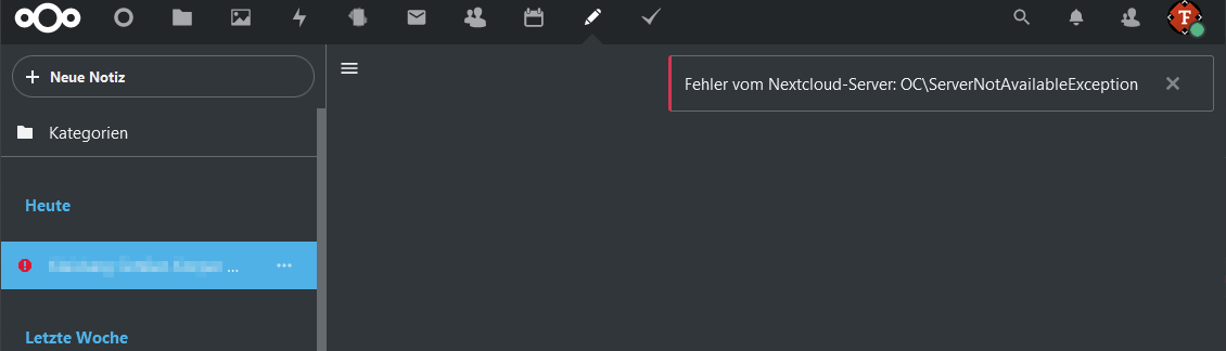 Note lost during "Error from Nextcloud-Server: OC\ServerNotAvailableException" · Issue #950 ...