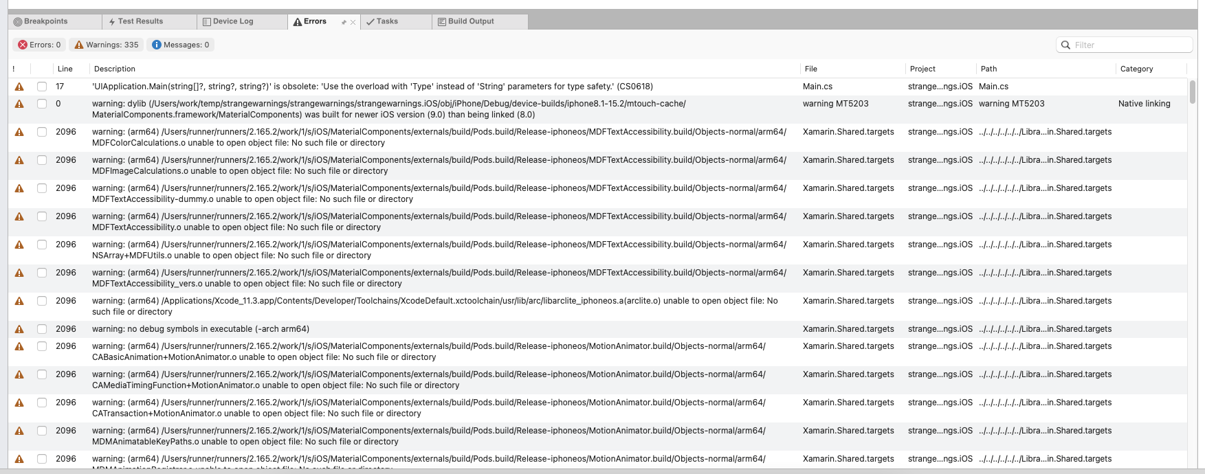 "Unable to open object file" and "no debug symbols in executable" warnings with common NuGet ...