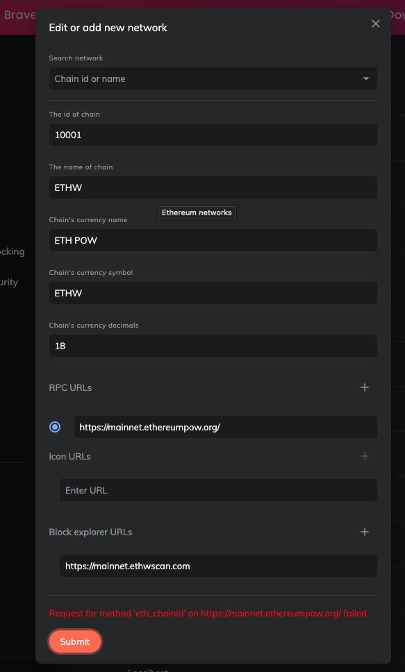 Unable To Add Eth Pow As Custom Network · Issue 25493 · Bravebrave Browser · Github 