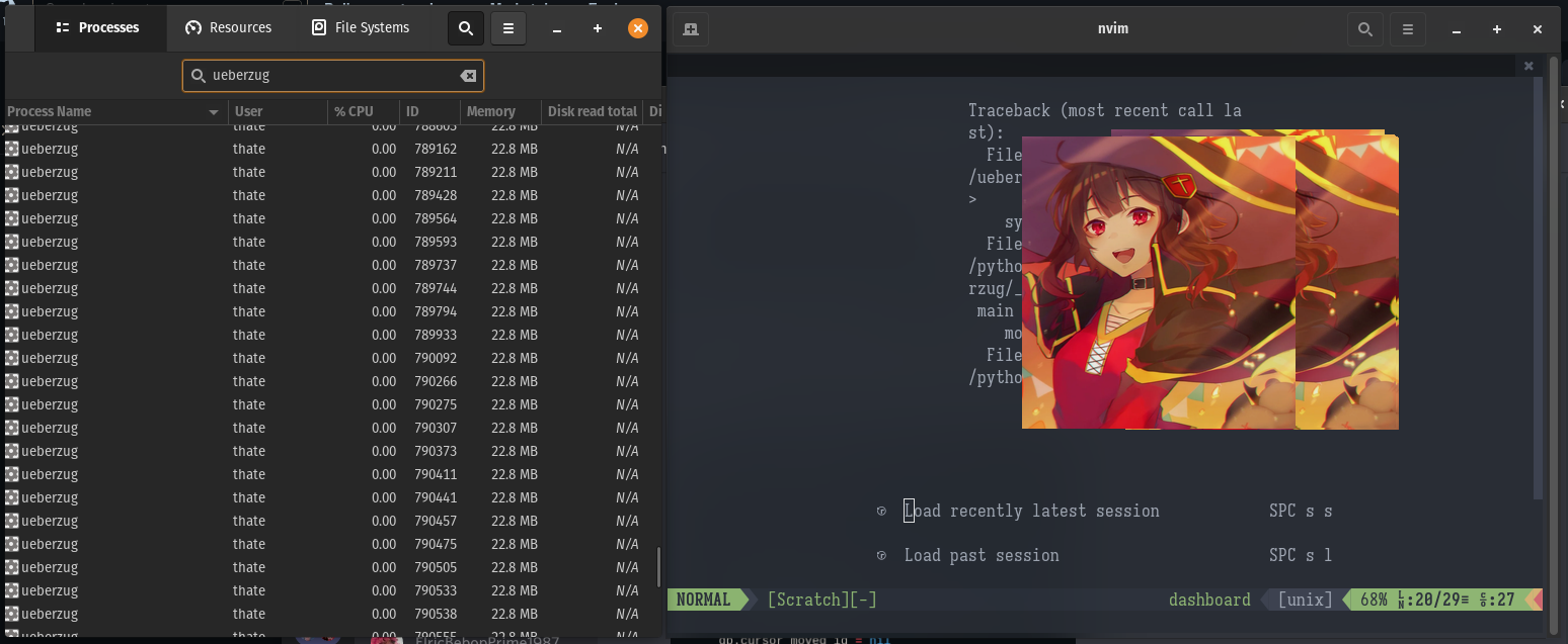 Ueberzug repeatedly opens on resize · Issue #209 · nvimdev/dashboard-nvim · GitHub