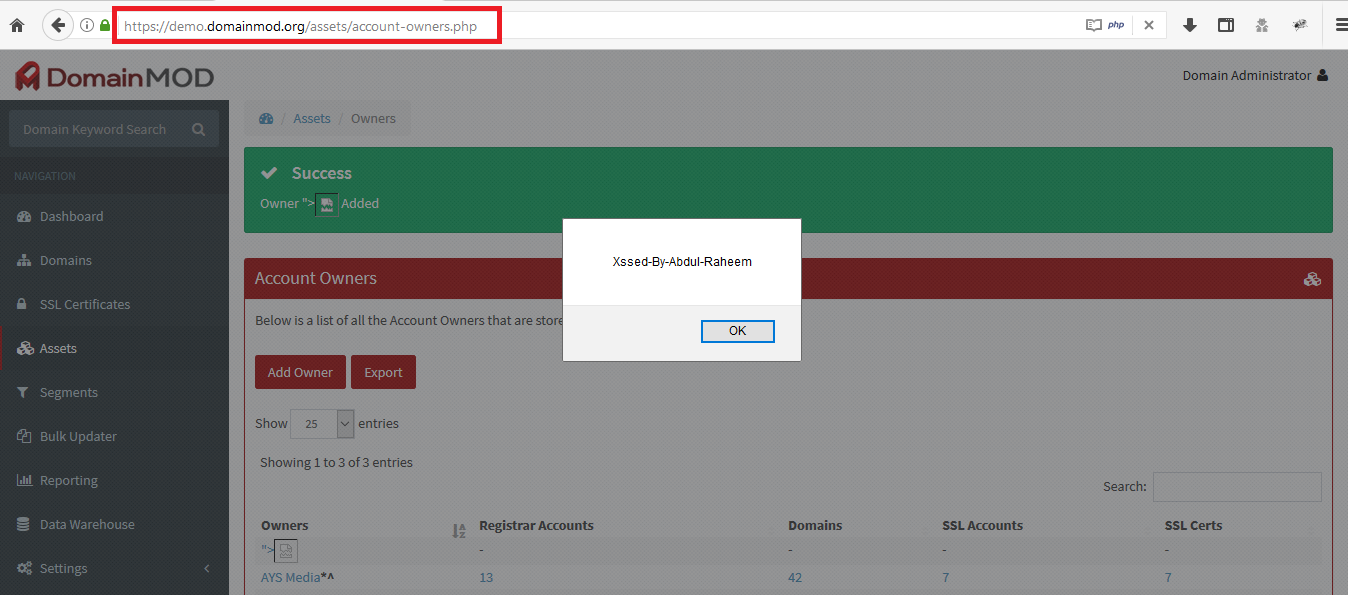 Stored XSS vulnerability in Account Owners (owner name) · Issue #81 · domainmod/domainmod · GitHub