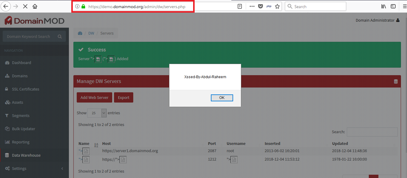 Cross Site Scripting (Stored XSS) vulnerability in /admin/dw/add-server.php · Issue #85 ...