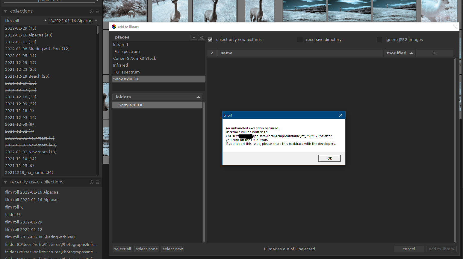 crash when selecting folder in "add to library" · Issue #11045 · darktable-org/darktable · GitHub