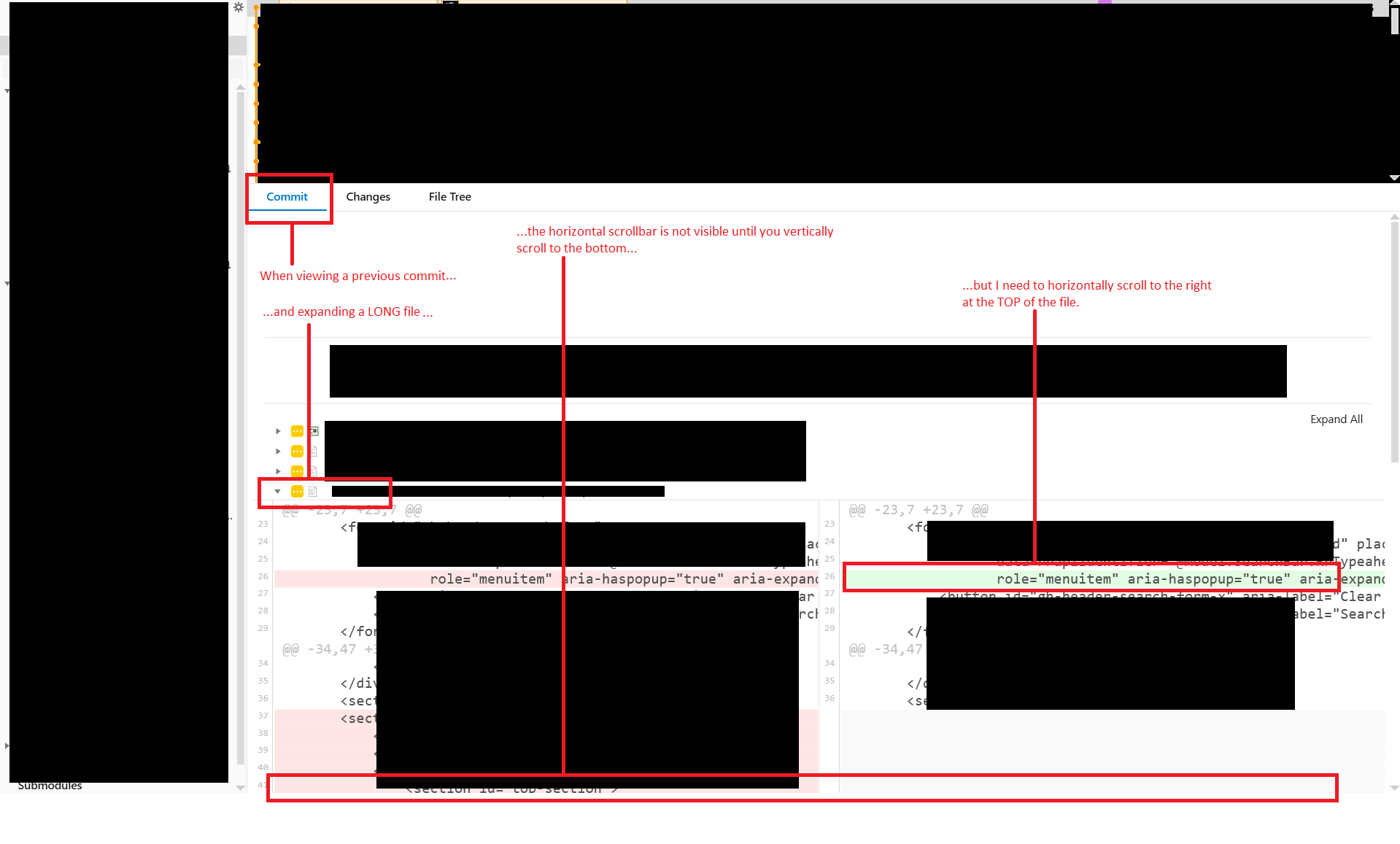 Horizontal Scrollbar When Viewing Committed File · Issue #531 · fork-dev/TrackerWin · GitHub