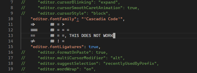 Some Cascadia Code (specifically) Ligatures not working inside the editor · Issue #107539 ...