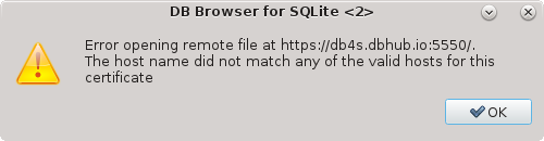 Cert error against dbhub.io + crash · Issue #1445 · sqlitebrowser/sqlitebrowser · GitHub