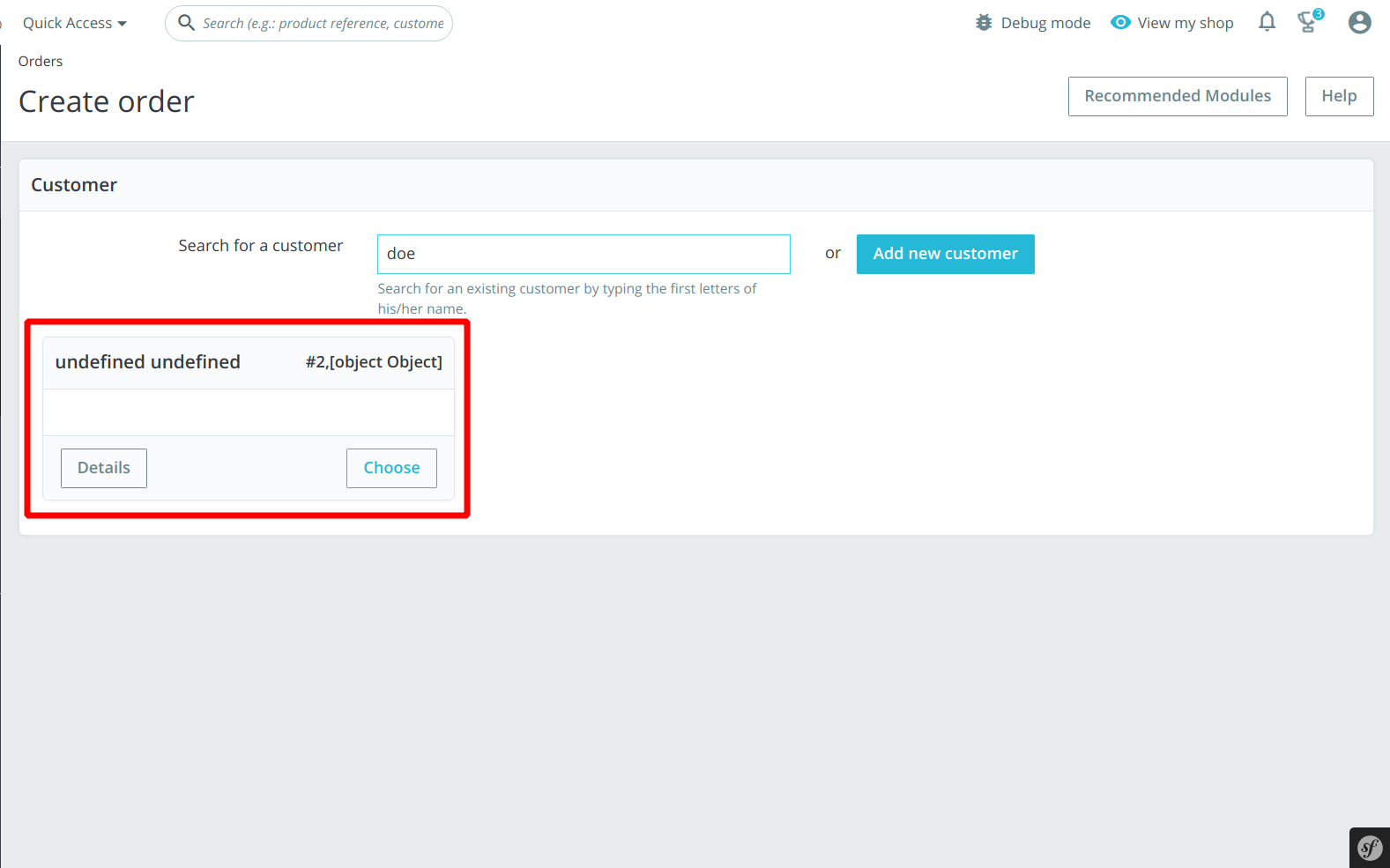 BO - Orders - Undefined when search for customers · Issue #18304 ...