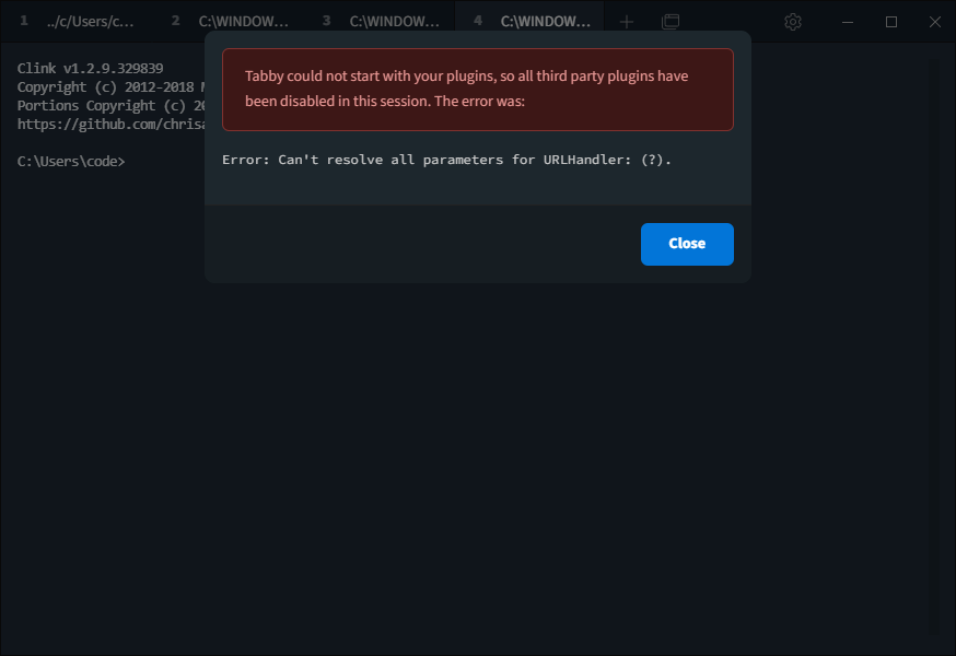 Tabby could not start with your plugins, so all third party plugins ...