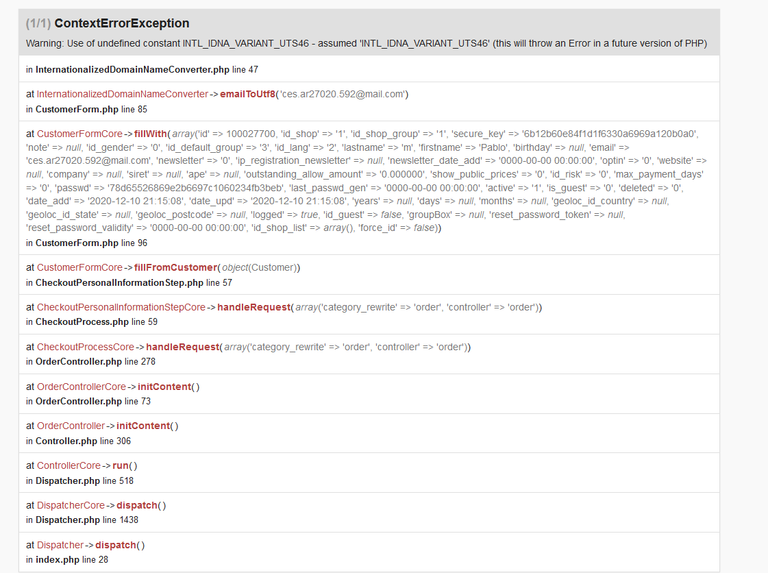Error in Checkout after Upgrade from 1.7.6.7 to 1.7.7 INTL_IDNA_VARIANT_UTS46 not defined ...