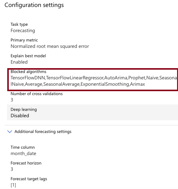 AutoML Forecasting: Classical Time Series Models and Prophet Always Blocked Despite AutoMLConfig ...