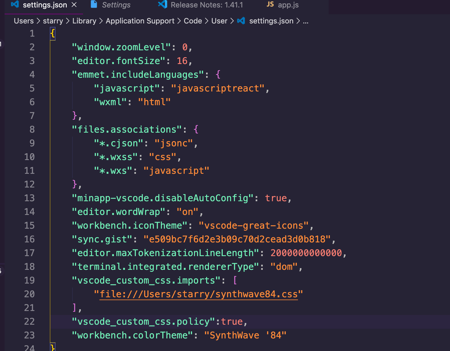 I did everything，but no glow macOs 10.14.6 code 1.14.1 · Issue #127 · robb0wen/synthwave-vscode ...